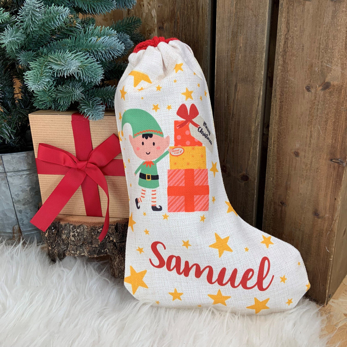 Christmas stocking with retro elf design personalised Not Just a Print ...